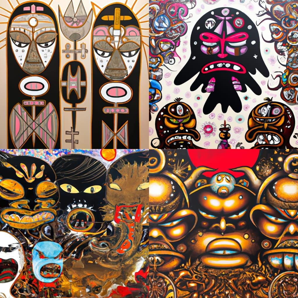 Takashi Murakami and Alejandro Pineiro Bello style painting depicting ...