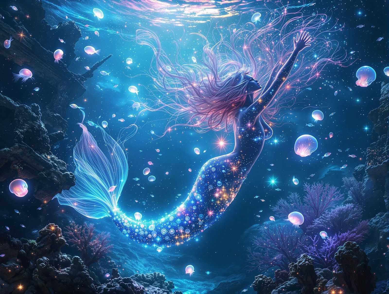 Mermaid Worlds - Ethereal Mermaid in Cosmic Dreamscape