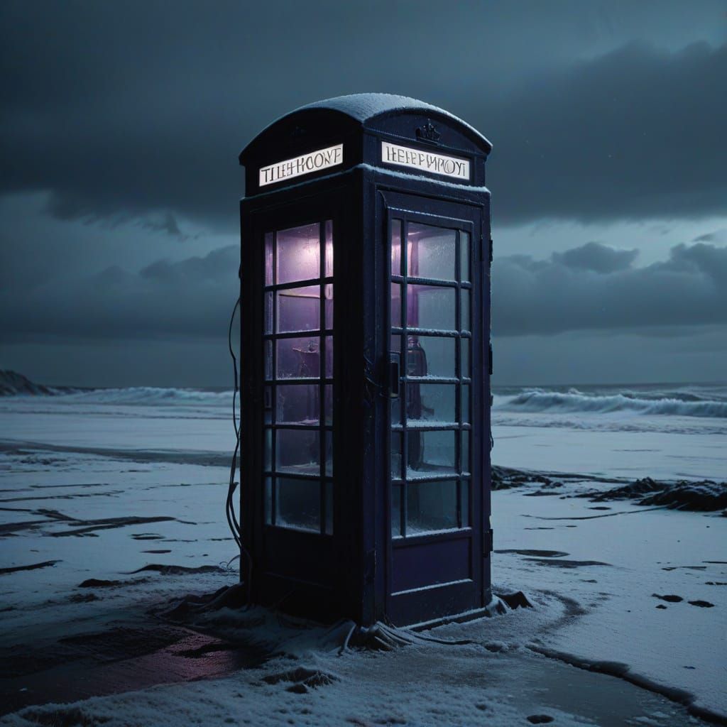 Frozen Phone Booth On The Icey Ocean