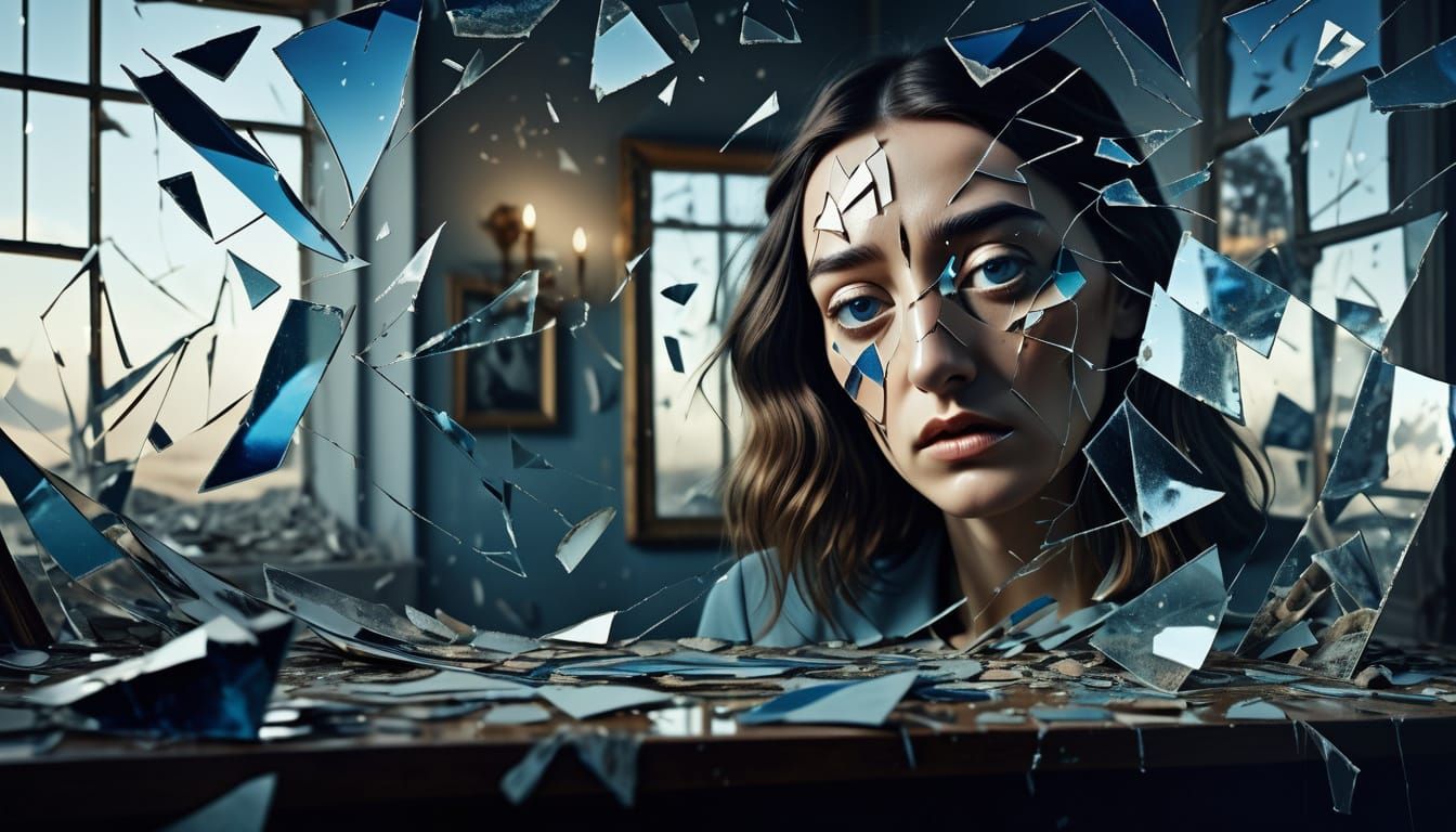 Shattered Identity in a Dreamlike Scene - AI Art