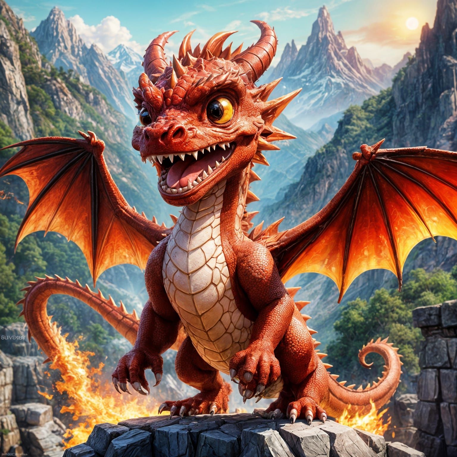 cute baby loud red fire dragons, cute, nice smile,... - AI Art