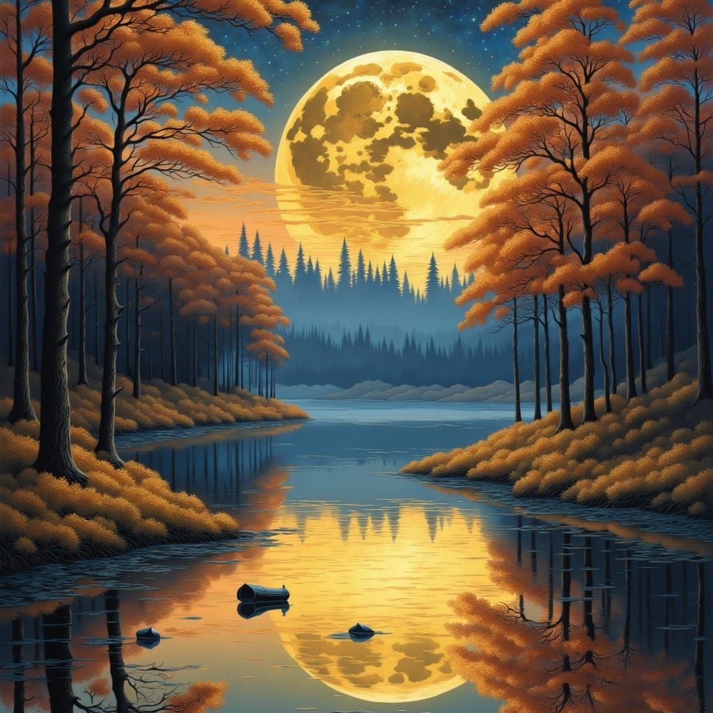 Ethereal Moonlit Landscape in Soft Focus - AI Art