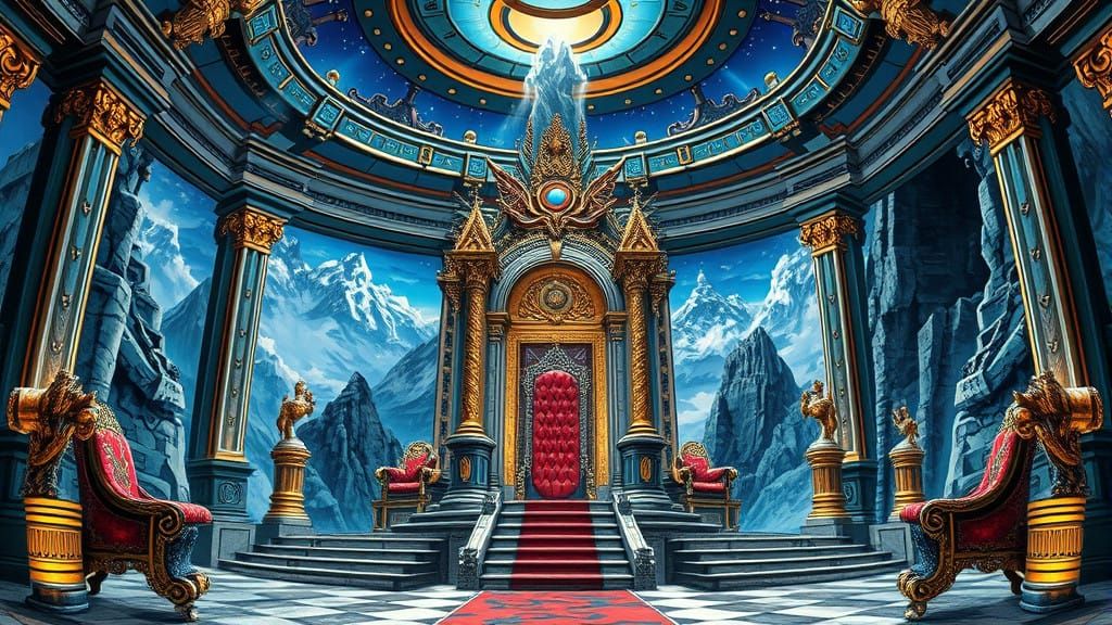 Mythic Mountain Throne Room in Futuristic Dreamsca... - AI Art