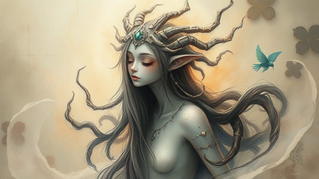 Whimsical Celestial Being in Dreamy Ink and Chalk ... - AI Art