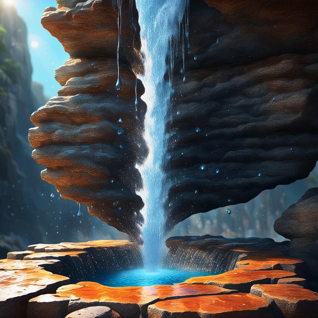 Surreal Water Drops Carve a Hole in a Vibrant, Col... - AI Art