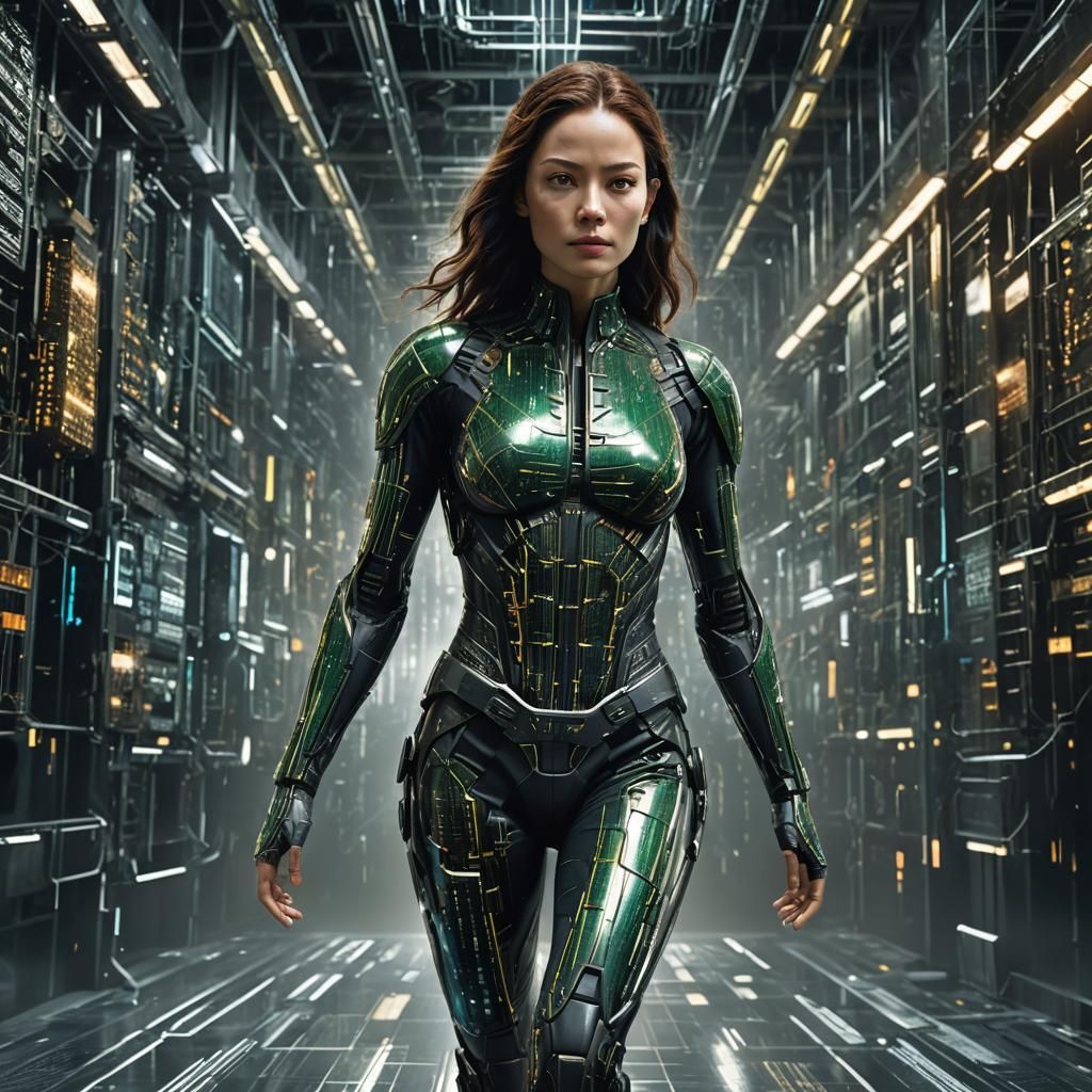 create image of woman, full body, face of the Trinity Matrix Movie ...