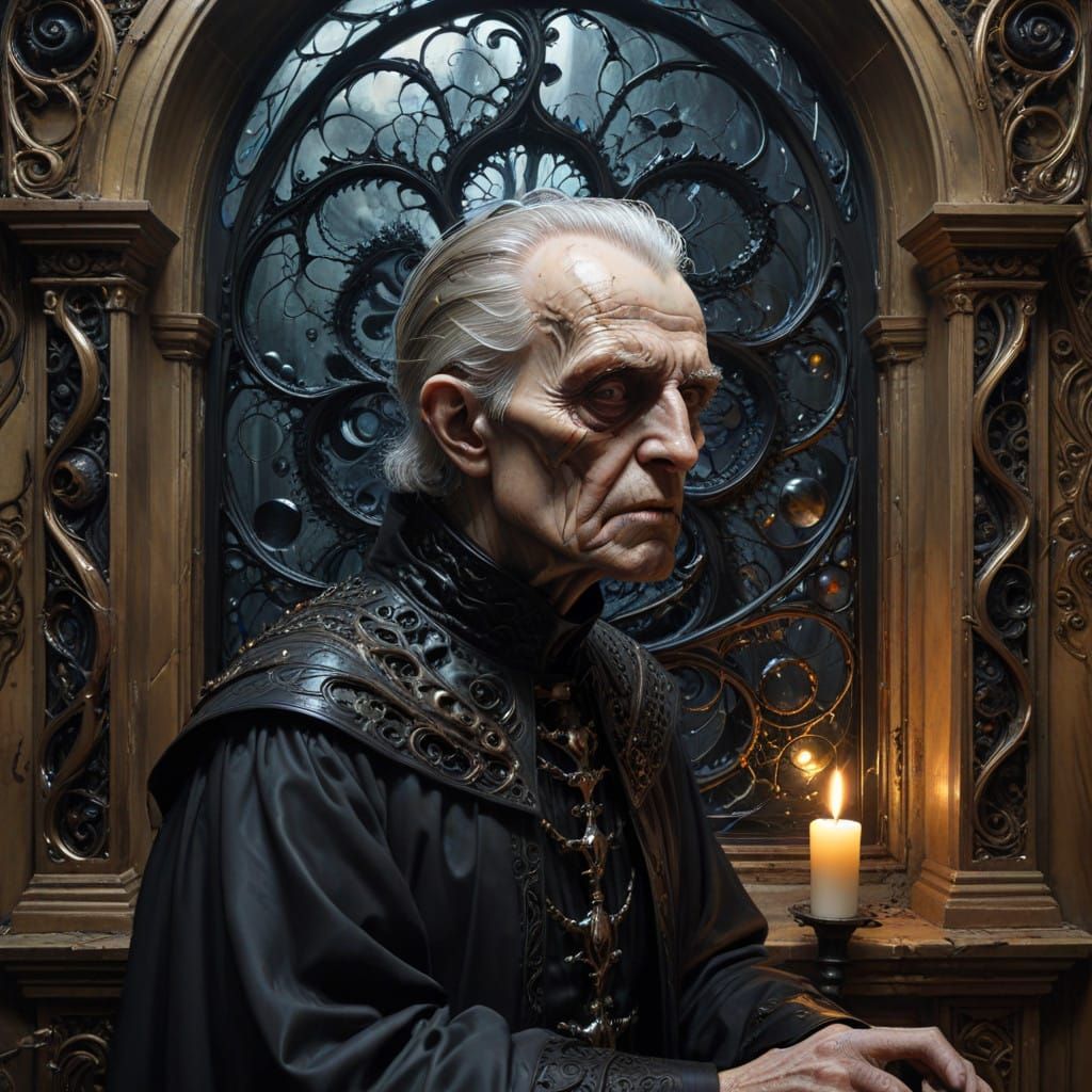 A hauntingly realistic and intricate oil and ink painting depicting an ...