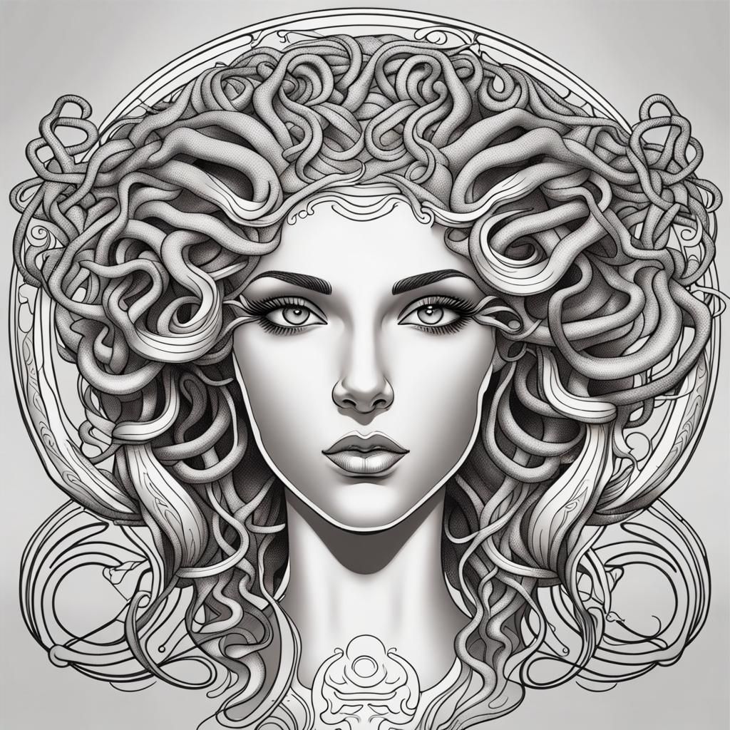 Detailed line art Medusa 3 - AI Generated Artwork - NightCafe Creator