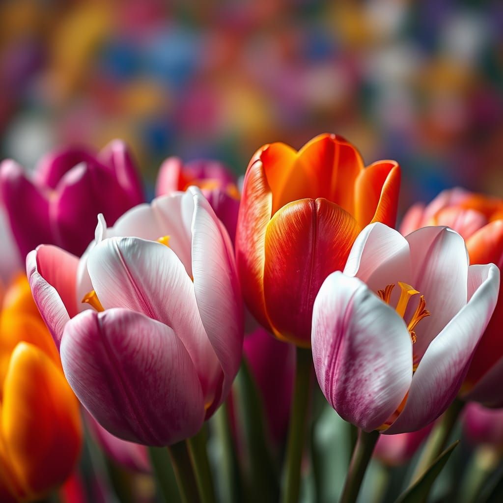 Tulips in shades - Hyper-Realistic Tulips in Vibrant Colors,...