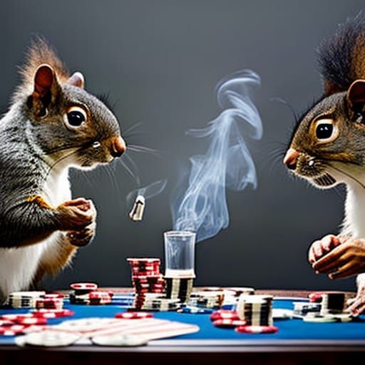 Squirrels playing poker and smoking Close-up portrait, color portrait ...