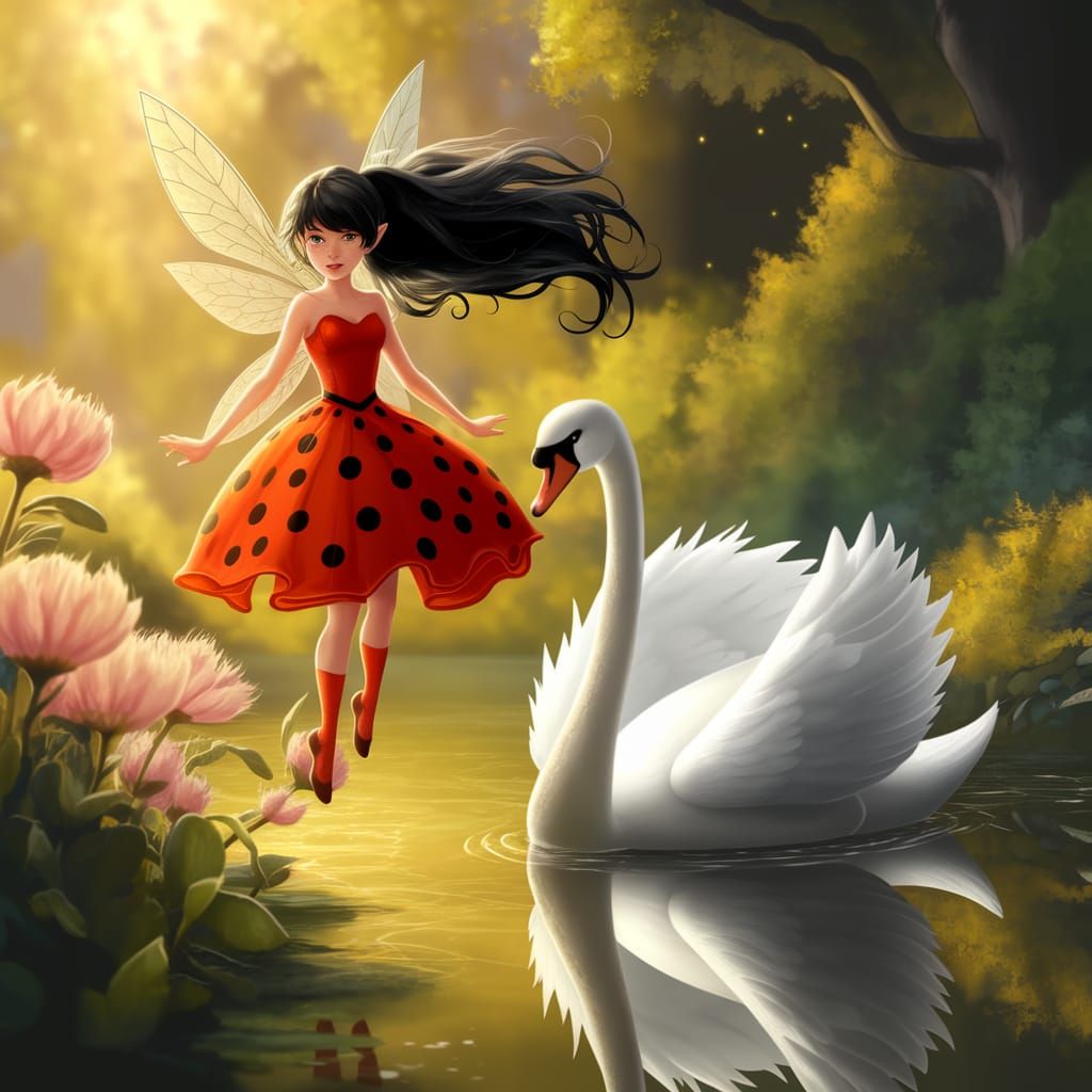 Ladybug Fairy in Whimsical Floral Wonderland - AI Art