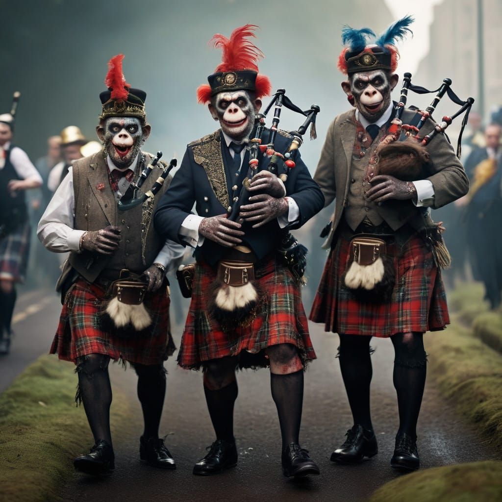 Zombie Monkey Clowns Play Bagpipes in Traditional ... - AI Art
