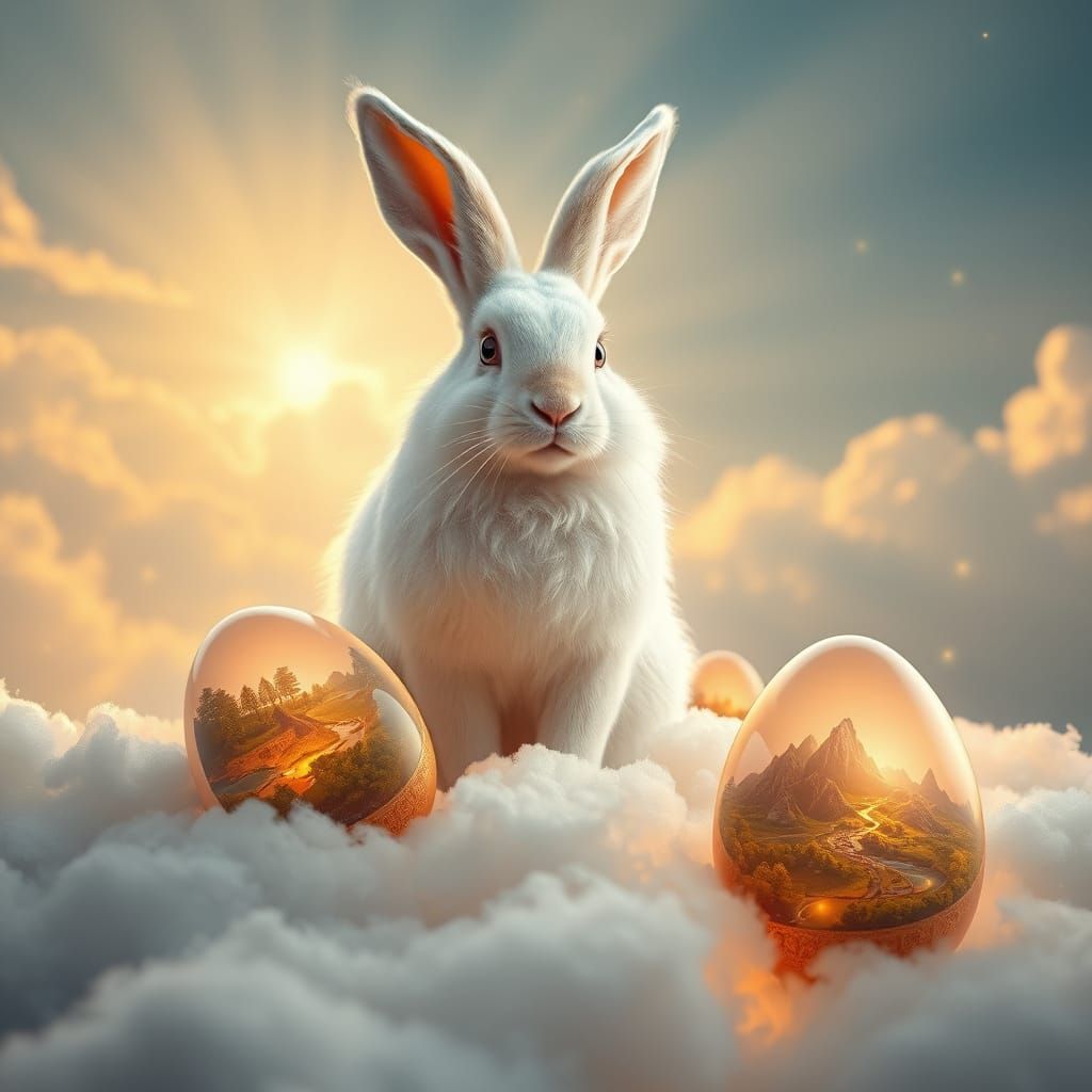 Divine Easter rabbit - Majestic Easter Rabbit in Celestial G...