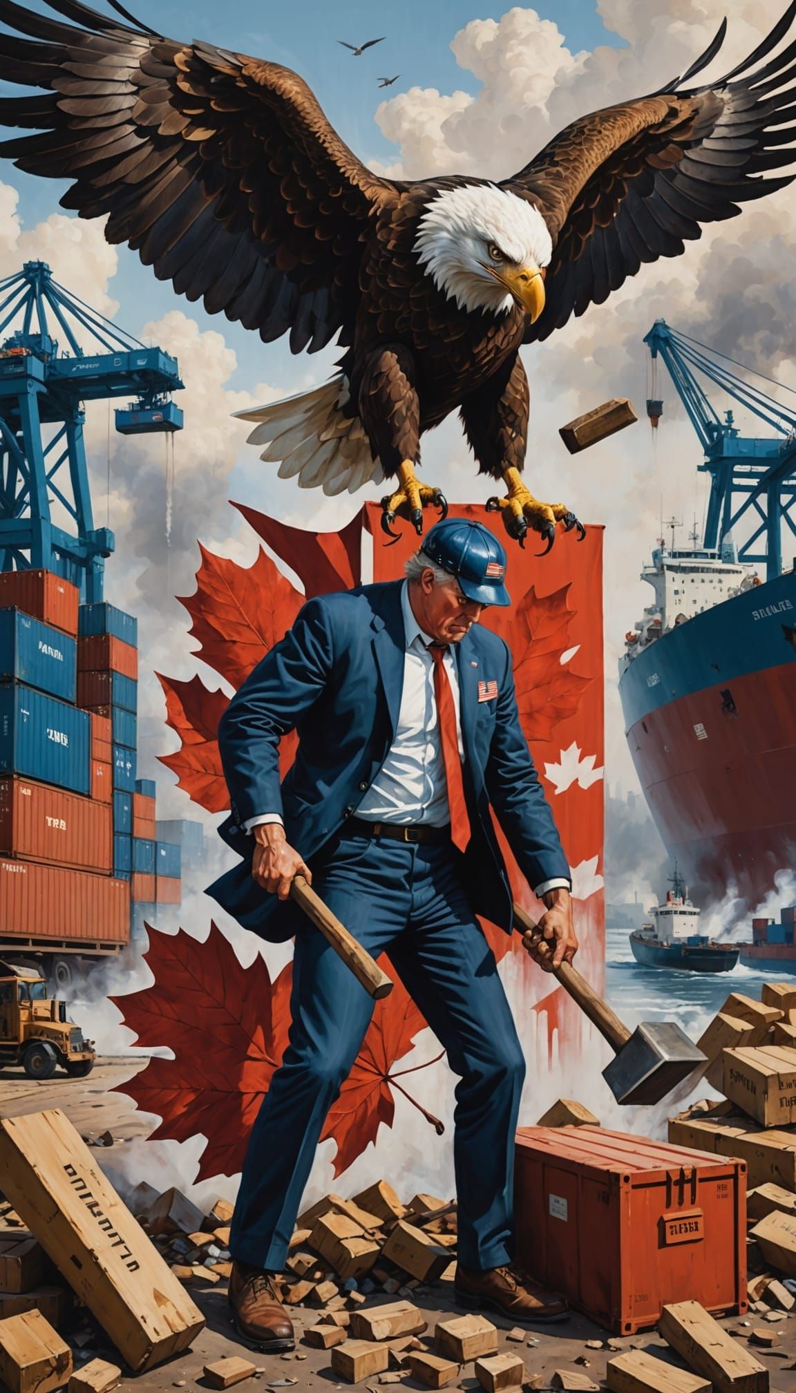 U.S. Tariffs Slam Canada: A Neo-Impressionist Mast... - AI Art