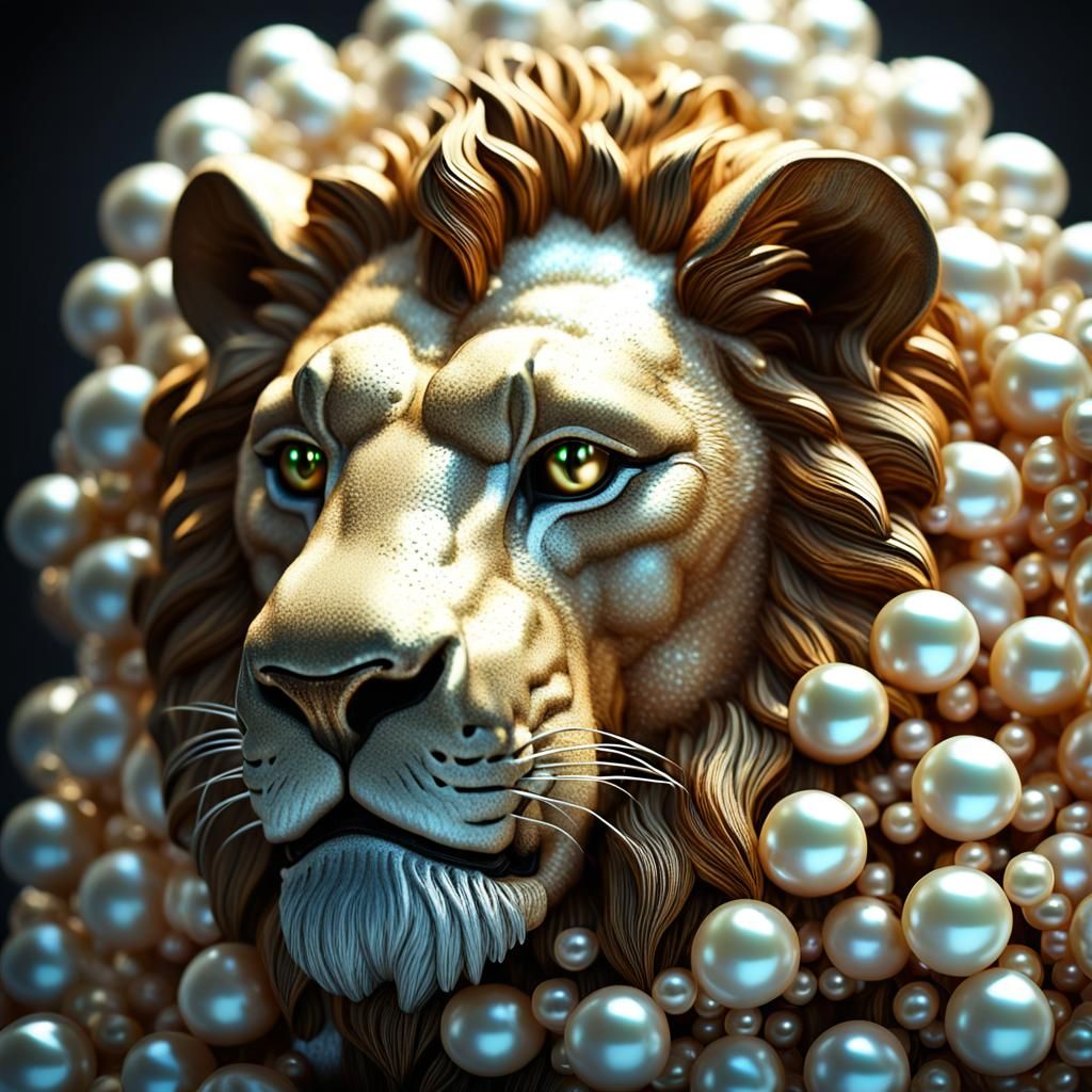 A lion made out of pearls. RAW color, top Angle, vivid detail ...