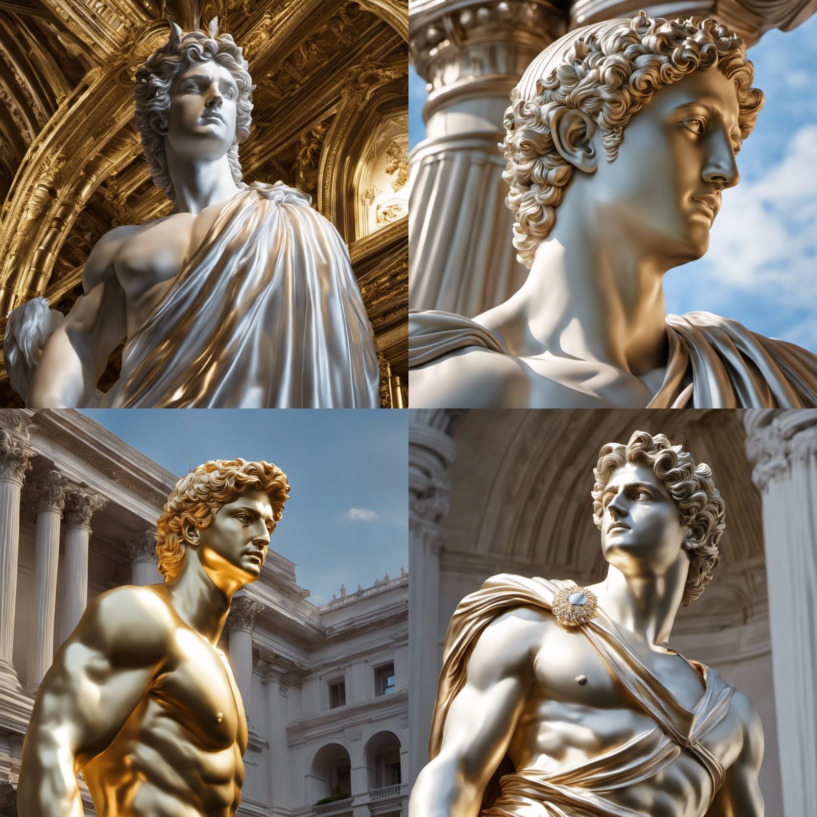 Apollo statue made of silk and web, shiny, sparkling, glowing ...