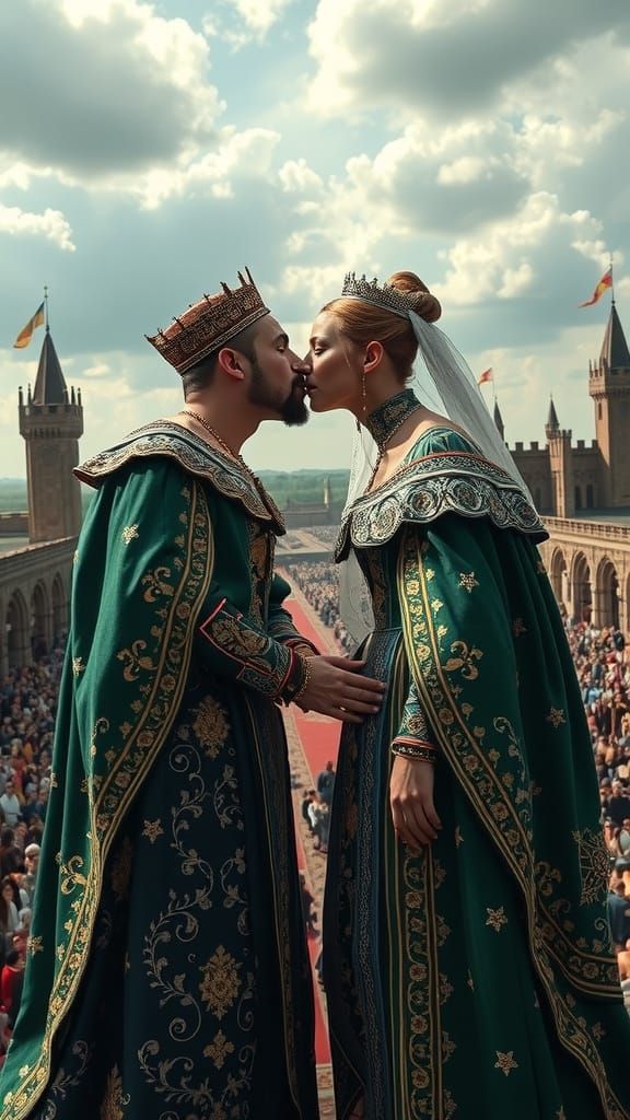 Medieval Monarchs Share a Sworn Kiss in Grand Cere... - AI Art