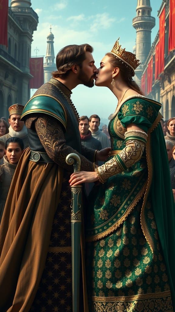 Medieval Rulers Seal the Emerald Pact in a Regal K... - AI Art