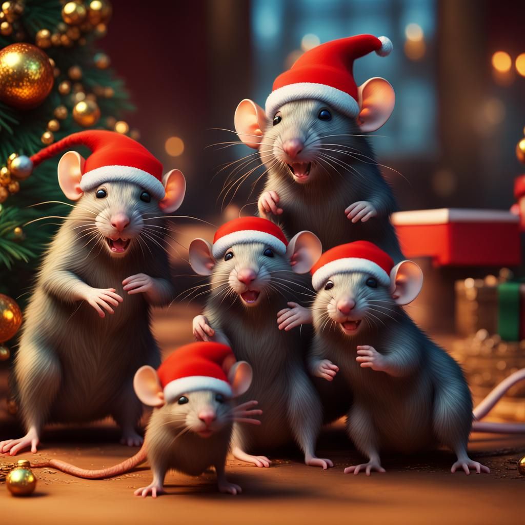 A rat family celebrating christmas - AI Generated Artwork - NightCafe ...
