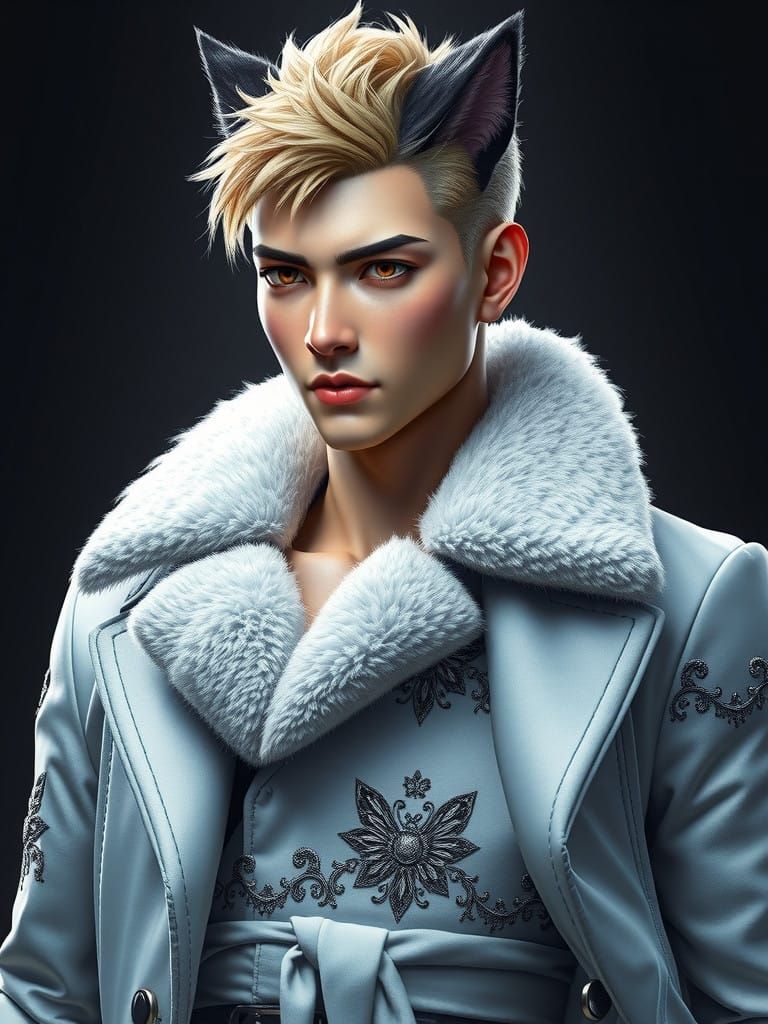 Majestic, stoic male figure with alabaster skin, donning short spiky ...