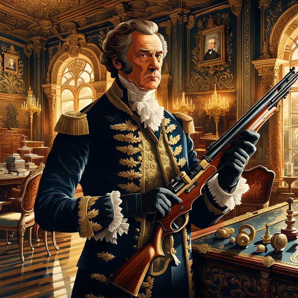 Russian Inventor Holds Historic 1819 Hall Rifle in... - AI Art