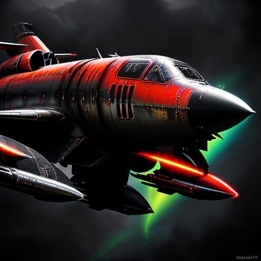 Retro-futuristic airbrush art. A red and black dreamcore jet, 1920s ...