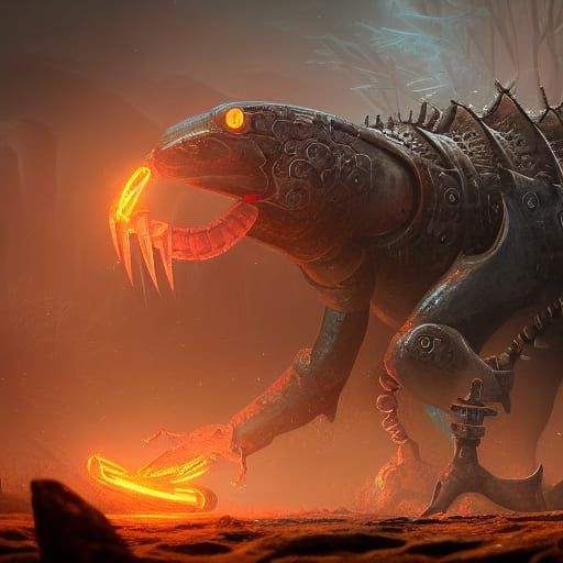 Godzilla steampunk eating Edison bulbs - AI Generated Artwork ...