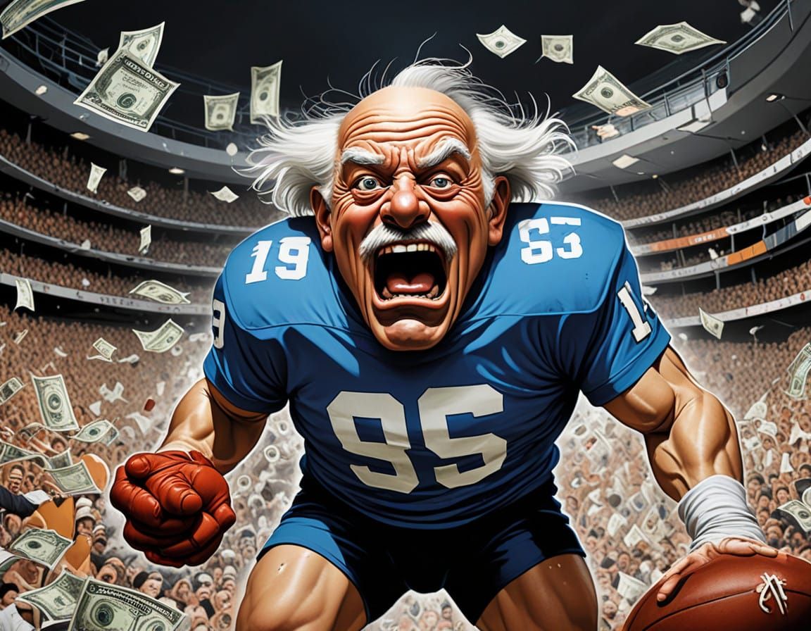 Cartoon Satire: Corrupt Kicker's Wide Right Fiasco - AI Art