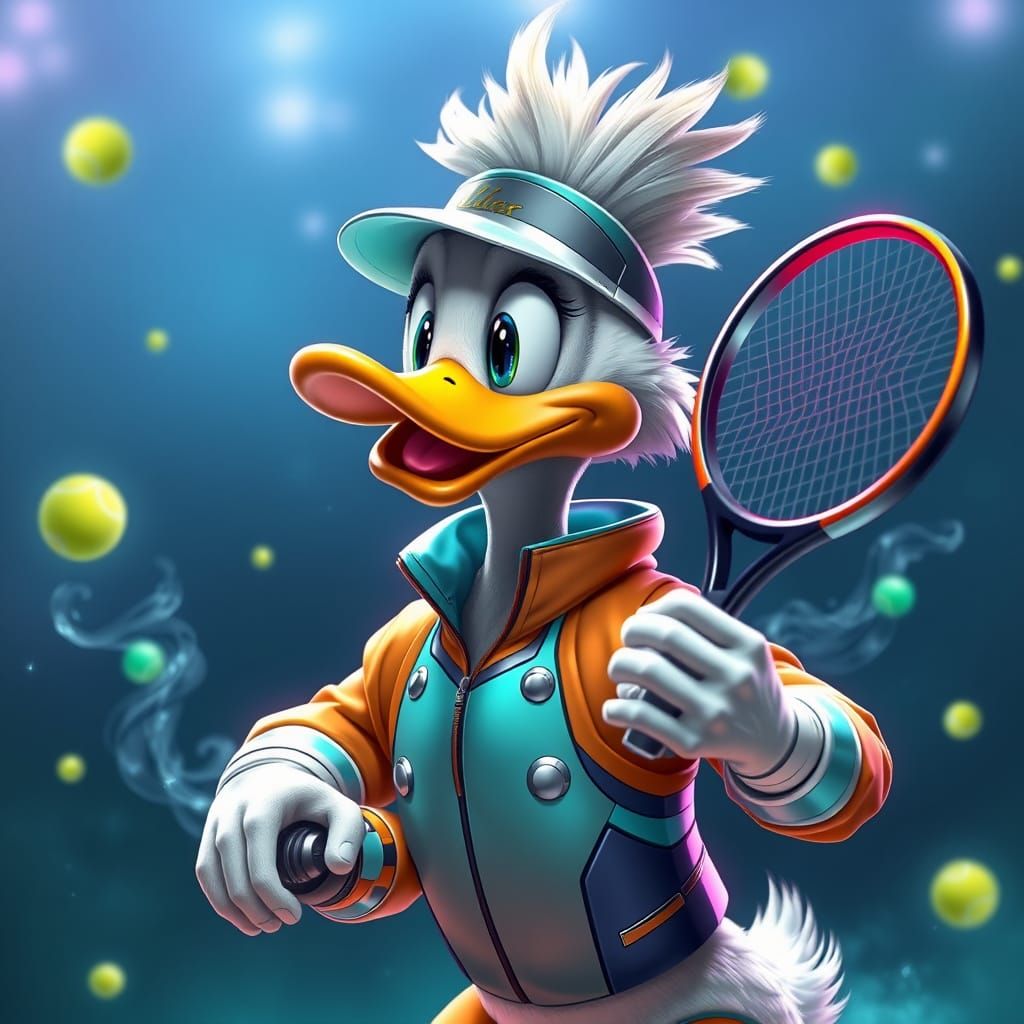 Tennis Champion with Donald Duck Body and Jannik S... - AI Art