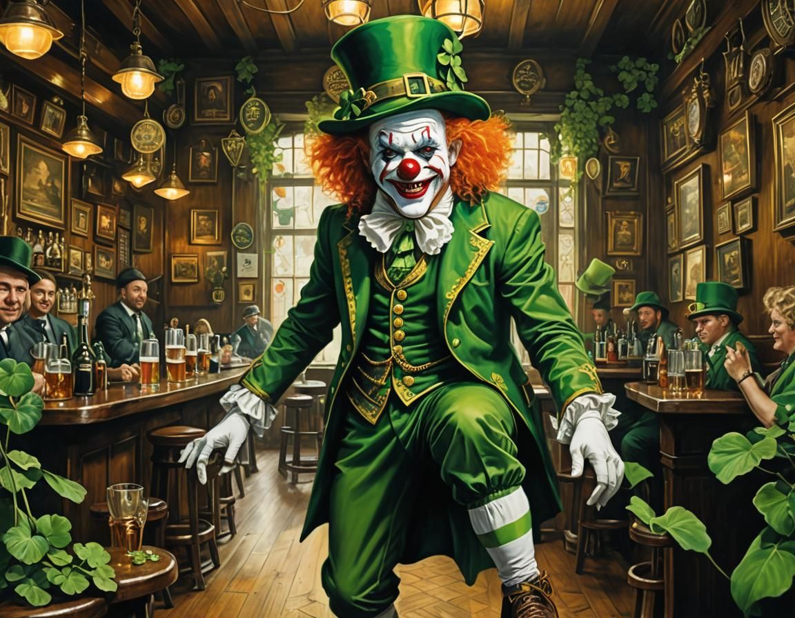 Creepy St-Patrick's day clown - AI Generated Artwork - NightCafe Creator