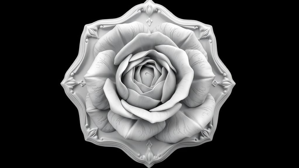 3d rococo relief, depth map, front view orthogonal, grayscale, no shadows, no light, no angle ...