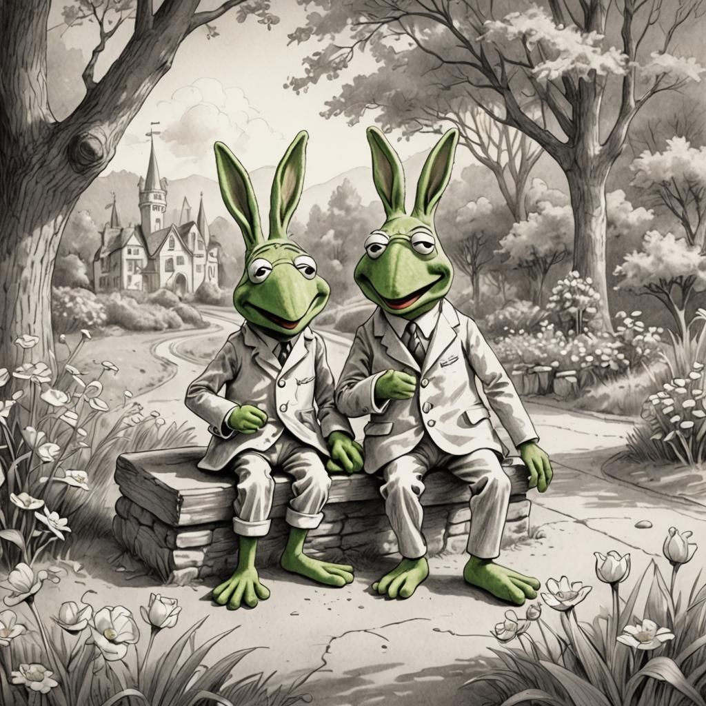 Kermit the Frog and the Easter Bunny on their honeymoon, pencil sketch ...