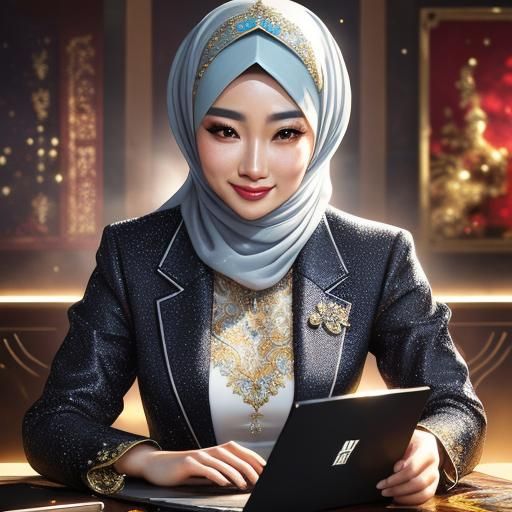 A Hijab Lady Focusing on her Journal - AI Generated Artwork - NightCafe Creator