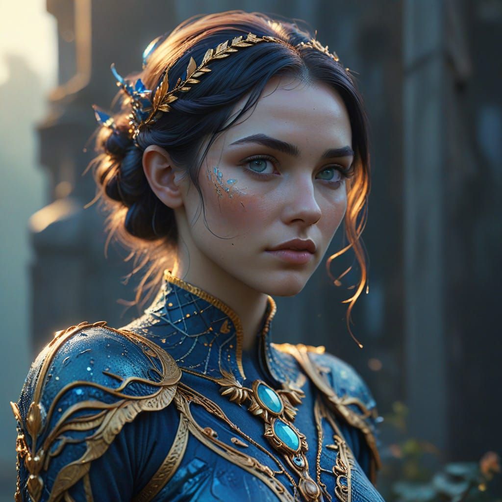 Dreamy Watercolor Elf Portrait in Ethereal Dawn Li... - AI Art