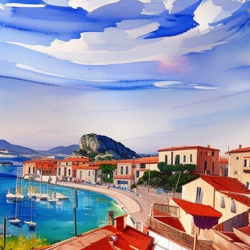 beautiful sardinian town with harbour for boats, breathtaking view and ...