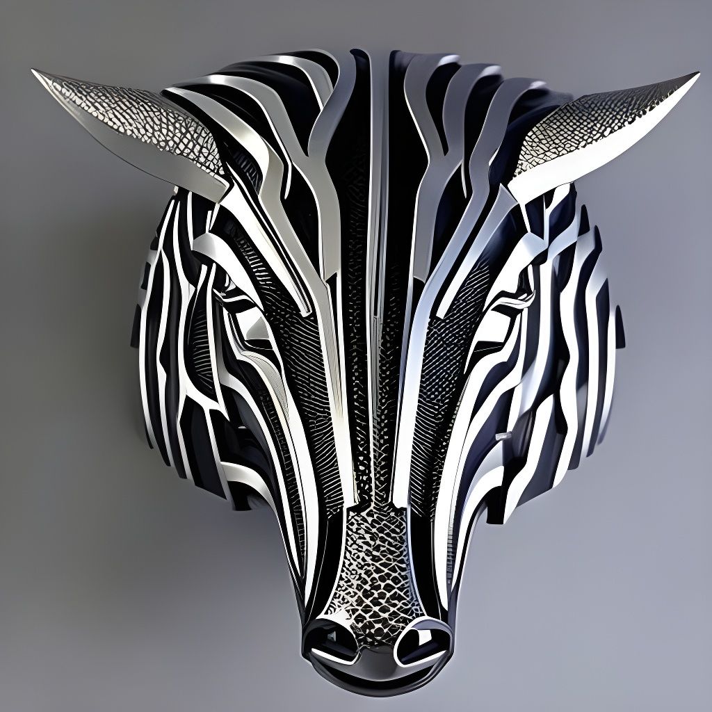 a metal sculpture of a zebra's head, an abstract sculpture by Ștefan ...