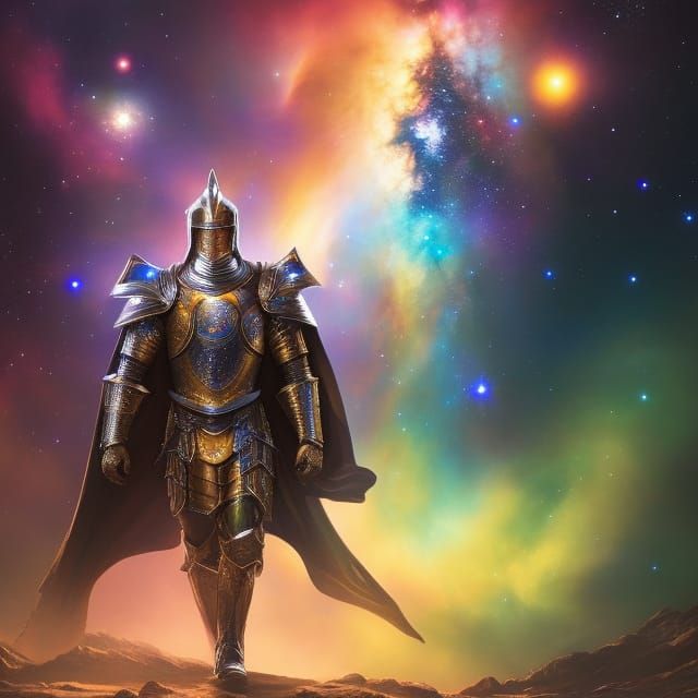 Credit @AccioAsh a knight dons a suit of armor made of stars and ...