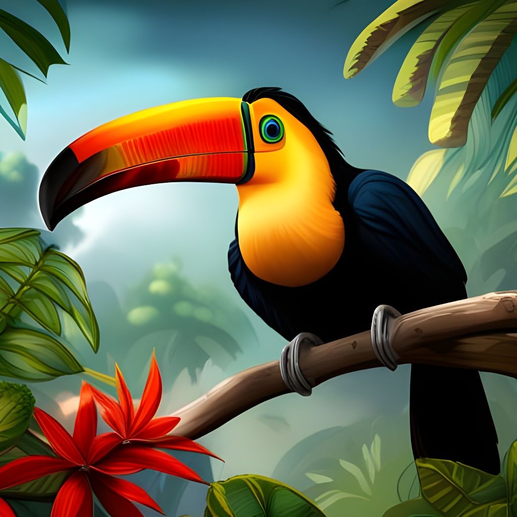 Tropical toucan perched on tree limb - AI Generated Artwork - NightCafe ...