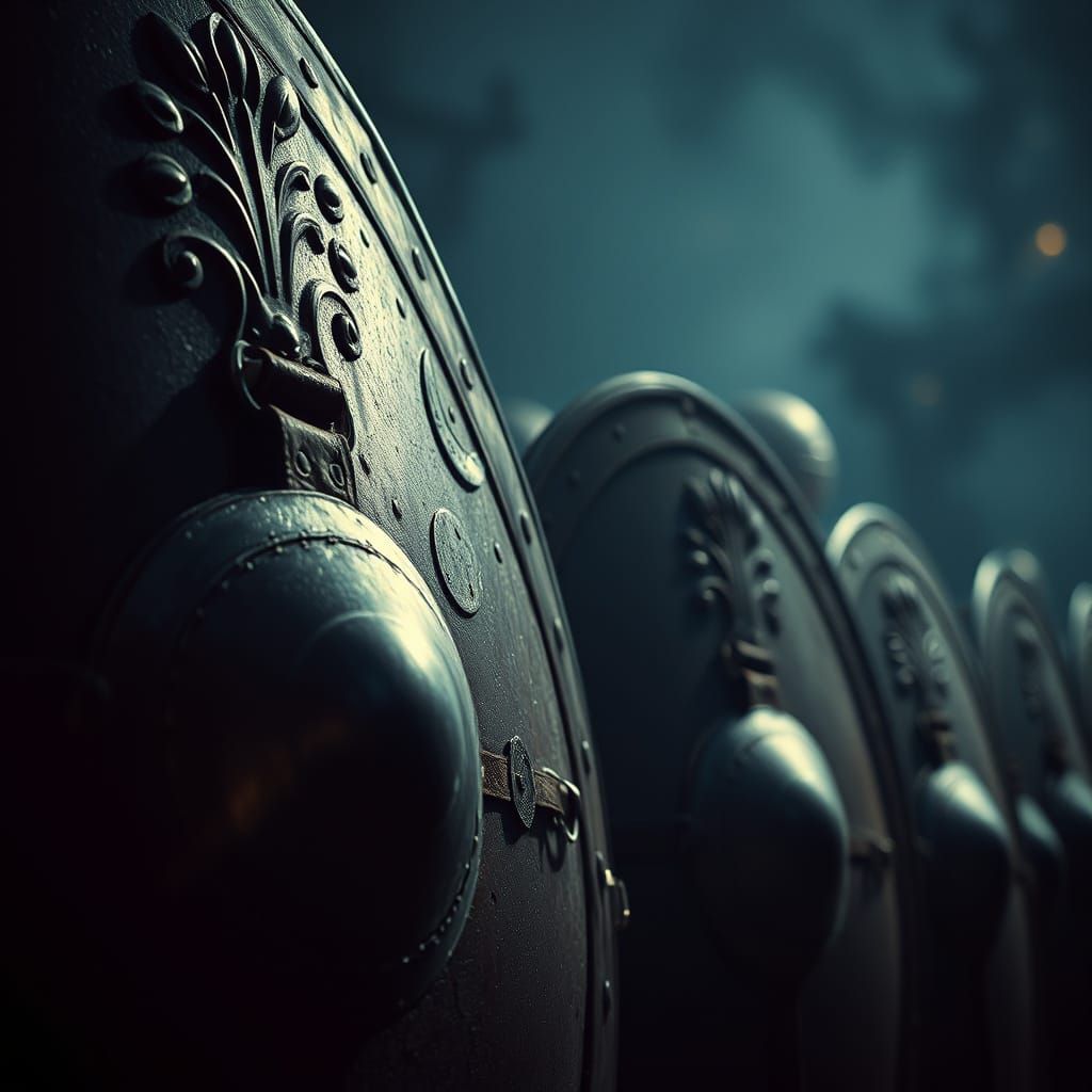 Shields - Battle-Worn Shields in Cinematic Lighting