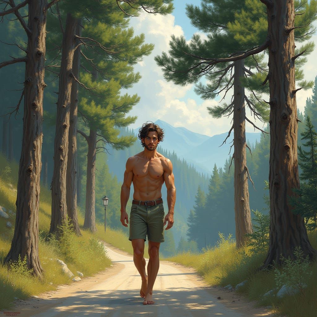 modern Tarzan - Dashing Gentleman Strolls Through Pine Fore...
