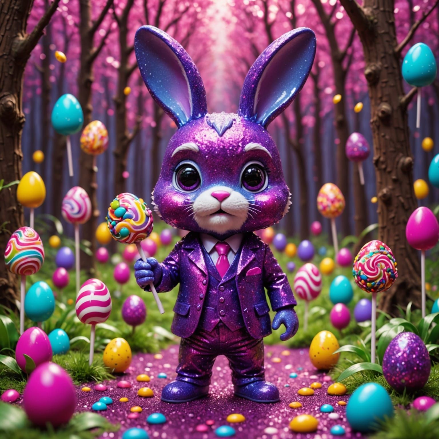 Vibrant Easter Bunny in Psychedelic Glitter Chibi ... - AI Art