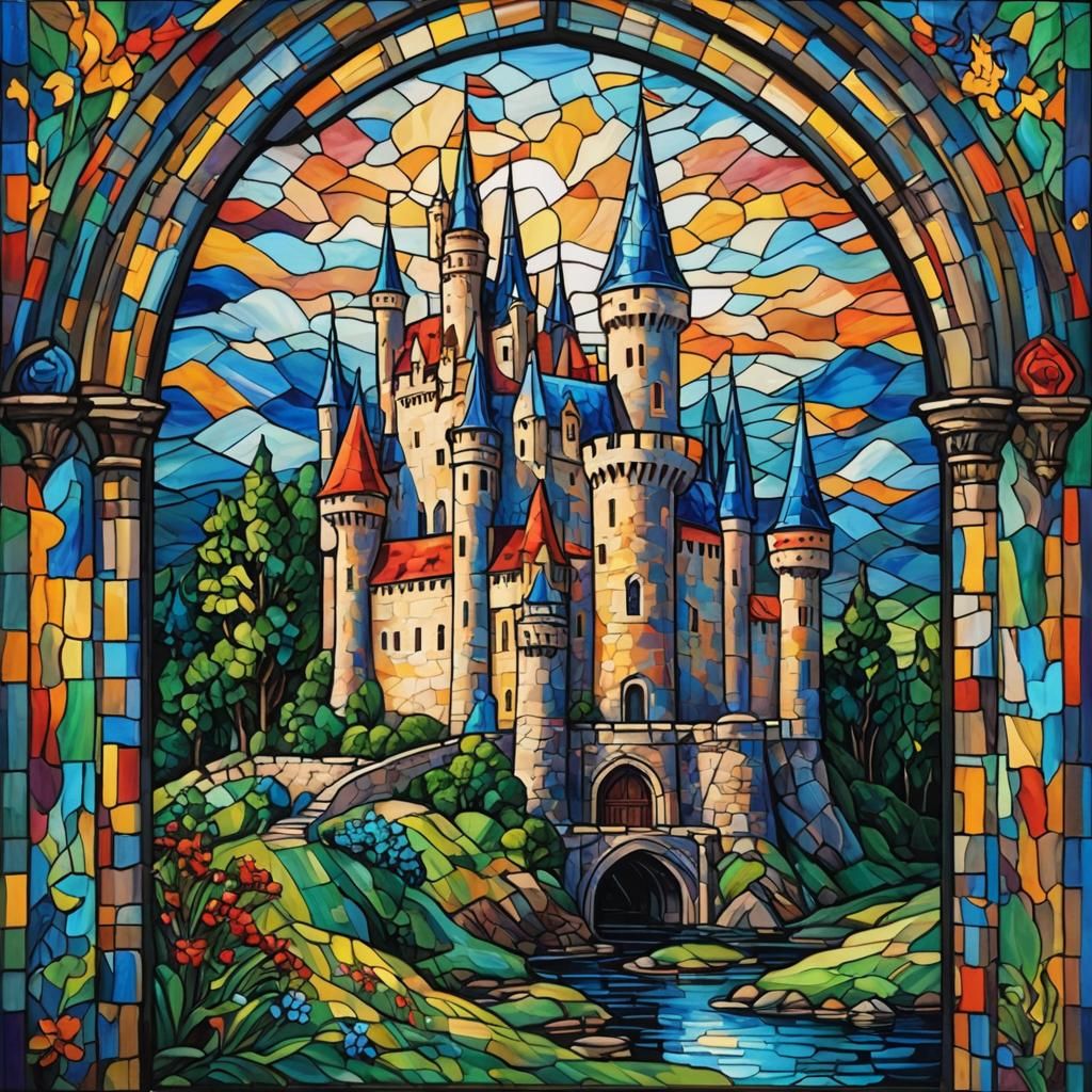 Stained glass castle - AI Generated Artwork - NightCafe Creator