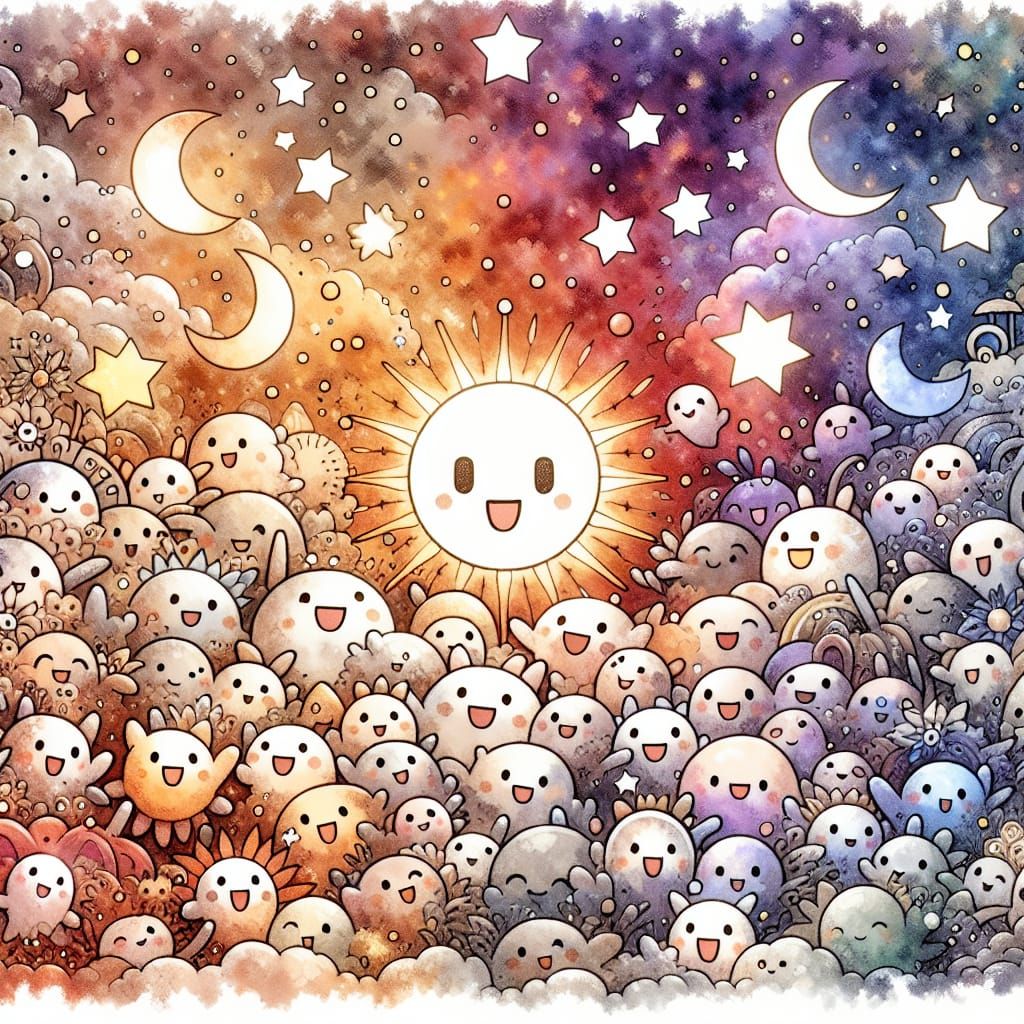 Insanely detailed digital watercolor illustration of The happy Adorable ...