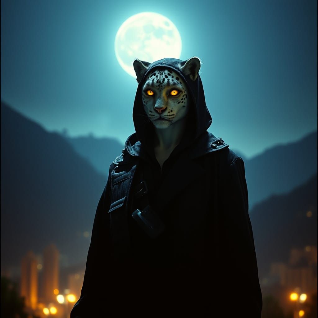 Snow Leopard Vampire Soldier in Moonlit Rio: Cinem... - AI Art