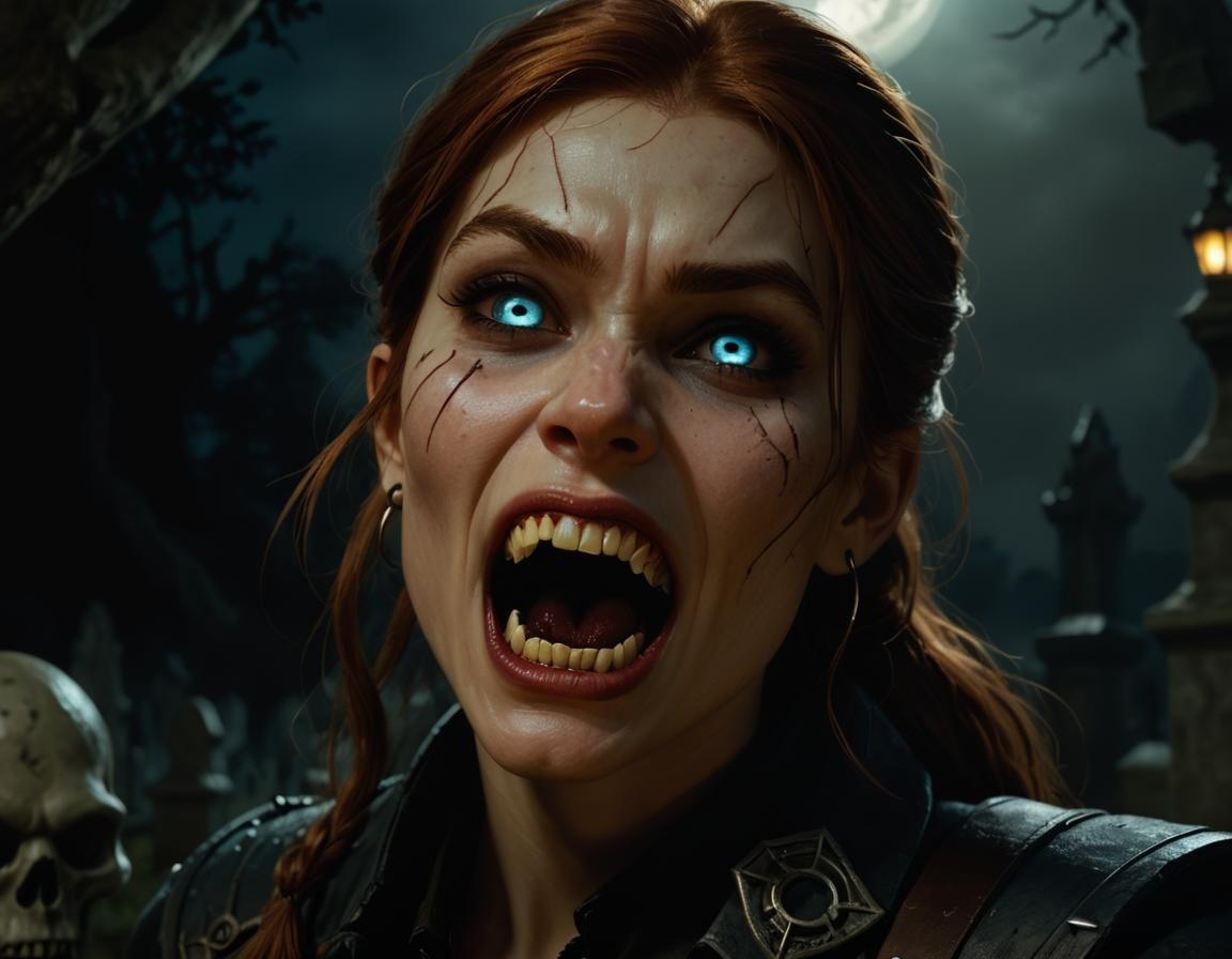 Kim Possible as a snarling vampire - Gothic Vampire Transfor...