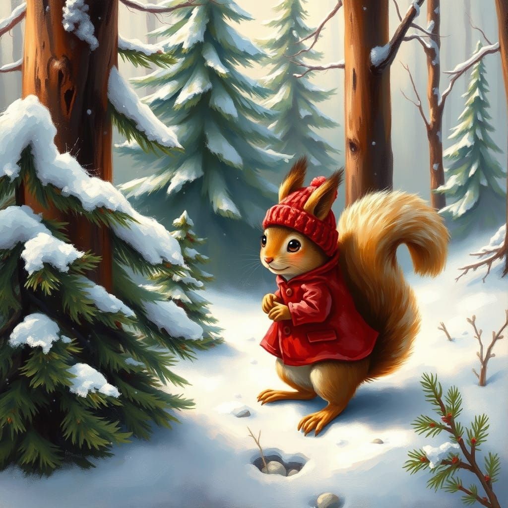 Squirrel in Winter Wonderland - Enchanted Squirrel in Winter...