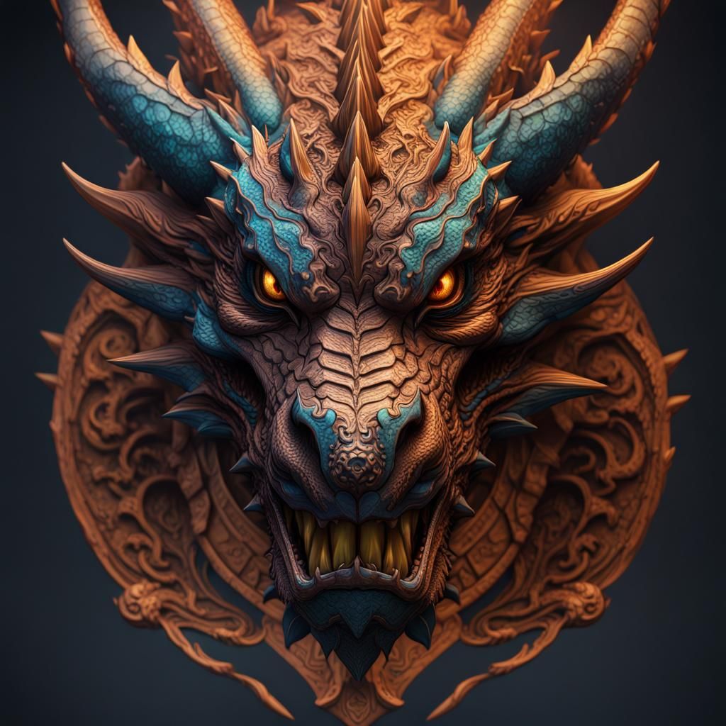 line art dragon head, in frame, detailed matte painting, deep color ...