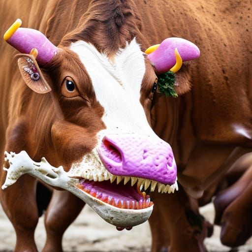 T rex eating cow hyper real and disgusting, bloody - AI Generated Artwork - NightCafe Creator