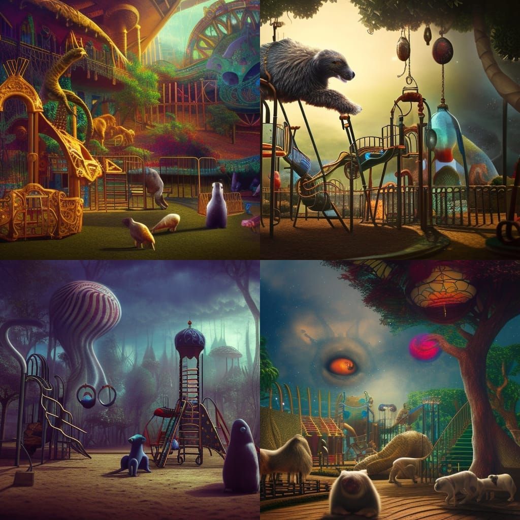 Animals on a playground Epic cinematic brilliant stunning intricate ...