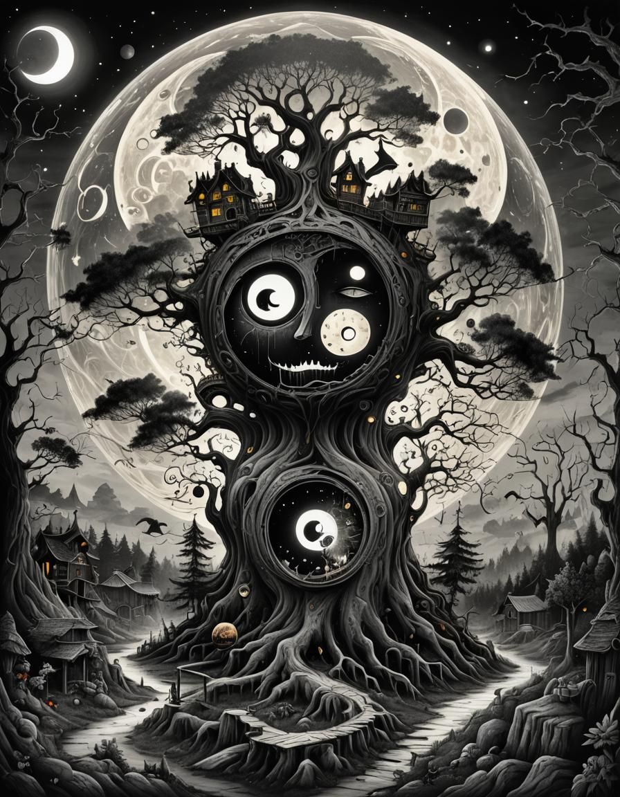 Whimsical sinister treehouse - AI Generated Artwork - NightCafe Creator